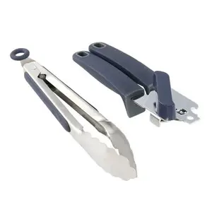 OSTER Bluemarine 2 Piece Stainless Steel Can Opener And Tongs Set - Navy