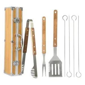 GIBSON HOME Barbecue Pro 8 Piece Stainless Steel Barbecue Tool Set With Carry Box - Brown
