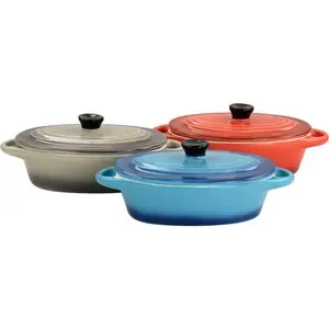 CROCK-POT Wexford 3 Piece 6.7oz Stoneware Mini Oval Casserole Set - Blue