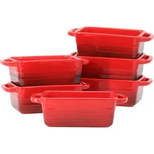 CROCK-POT Appleton 6 Piece 12 Ounce Stoneware Mini Loaf Pan Baker Set - Red
