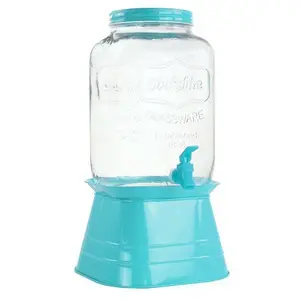 GIBSON HOME Chiara 2 Gallon Glass Mason Jar Dispenser With Metal Lid And Base - Blue