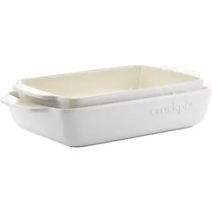 CROCKPOT 2.5 Quart And 3.5 Quart Rectangular Stoneware Bake Pan Set - White