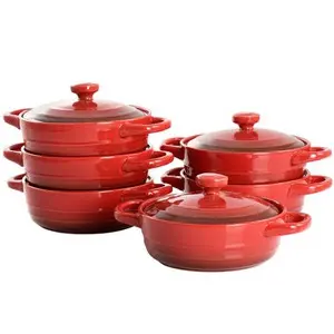 CROCKPOT Appleton 6 Piece 10 Ounce Stoneware Mini Casserole Set With Lid - Red