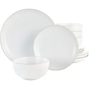 GIBSON HOME Rockaway 12 Piece Stoneware Dinnerware Set - White