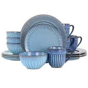 GIBSON ELITE Mendocino 16 Piece Stoneware Dinnerware Set - Blue