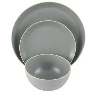 GIBSON HOME Rockaway 12 Piece Stoneware Dinnerware Set - Grey