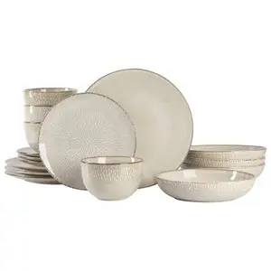 GIBSON ELITE Matisse 16 Piece Stoneware Dinnerware Set With Reactive Glaze - White