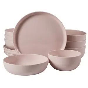 GIBSON HOME Candy Skies 12 Piece Wheat Straw Melamine Dinnerware Set - Pink