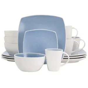 GIBSON ELITE 16 Piece Reactive Glaze Stoneware Dinnerware Set - White
