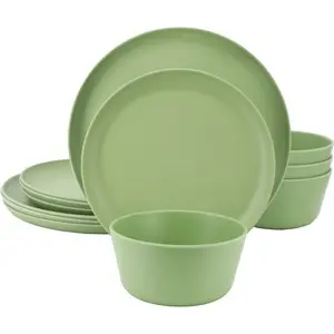 GIBSON HOME Fairhope 12 Piece Melamine Round Dinnerware Set - Green