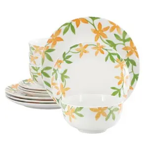 GIBSON HOME Surrey Hill 12 Piece Round Fine Ceramic Dinnerware Set - White