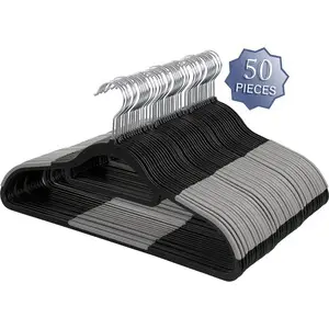ELAMA 50 Piece Plastic Non Slip Hanger - Black