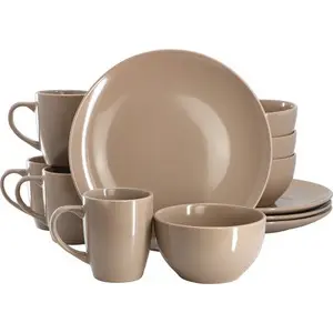 GIBSON HOME Everyday Plus 12 Piece Stoneware Dinnerware Set - Brown