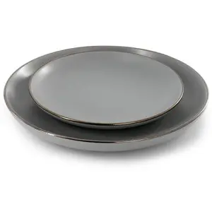 GIBSON HOME Rockaway 16 Piece Stoneware Gold Rimmed Dinnerware Set