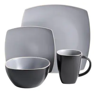 GIBSON HOME 16 Piece Soft Square Stoneware Dinnerware Set