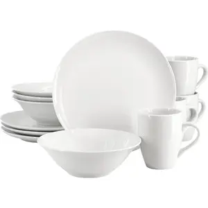 GIBSON HOME Wintercap 12 Piece Fine Ceramic Dinnerware Set - White