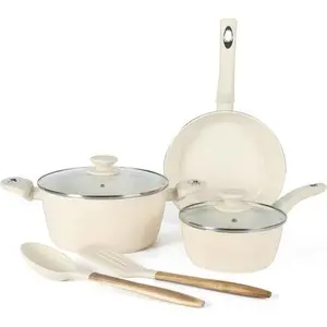 GIBSON HOME Plaza Cafe 7 Piece Forged Aluminum Cookware Set - Linen