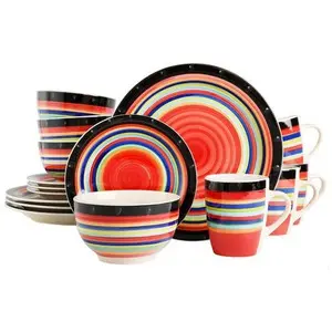 GIBSON HOME Casa Stellar 16 Piece Round Stoneware Dinnerware Set - Red