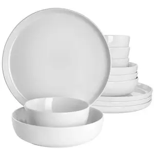 GIBSON HOME Avisala 12 Piece Fine Ceramic Dinnerware Set - White