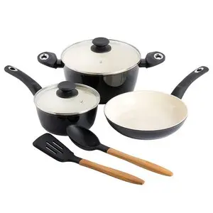 GIBSON HOME Plaza Cafe 7 Piece Forged Aluminum Cookware Set - Black