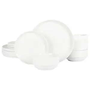 GIBSON HOME Snowscape 12 Piece Fine Ceramic Stackable Dinnerware Set