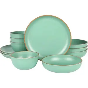 GIBSON HOME Rockabye 12 Piece Double Bowl Melamine Dinnerware Set - Green