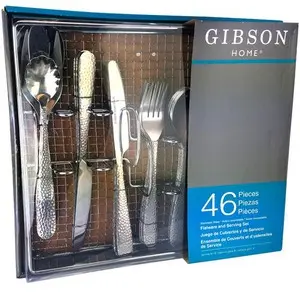 GIBSON HOME Hamme 46 Piece Flatware Set With Wire Caddy - Metallic Silver
