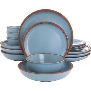 SOHO LOUNGE Lagos 16 Piece Terracotta Double Bowl Dinnerware Set - Blue