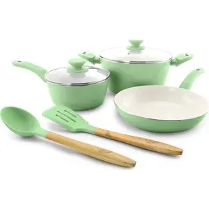 GIBSON HOME Plaza Cafe 7 Piece Essential Core Aluminum Cookware Set - Green