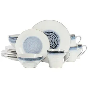 GIBSON ELITE Spiral Embossed 16 Piece Stoneware Dinnerware Set - White