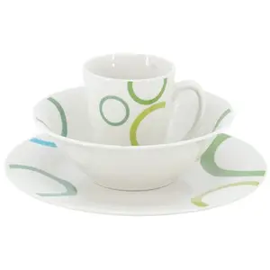 GIBSON HOME Green Loops 12 Piece Round Fine Ceramic Dinnerware Set