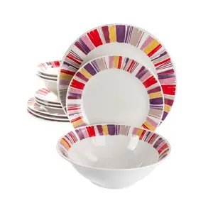 GIBSON HOME Orleans 12 Piece Ceramic Dinnerware Set - Red