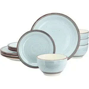 GIBSON HOME Holcomb 12 Piece Ceramic Dinnerware Set - Blue
