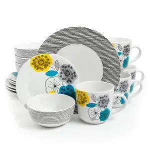 GIBSON HOME Marigold 16 Piece Fine Ceramic Dinnerware Set - White
