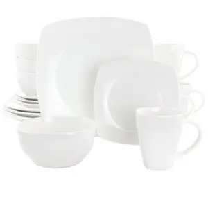 GIBSON ELITE 16 Piece Square Fine Ceramic Dinnerware Set - White