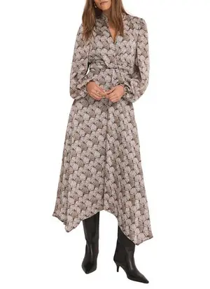 Mint Velvet Geo Print Long Sleeve Midi Dress - Neutral