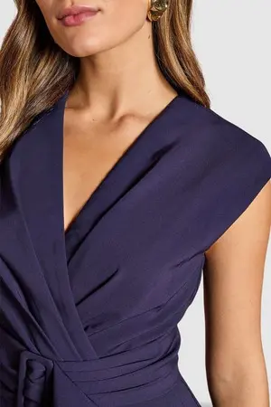 Coast Belted Crepe V-neck Midi Dress - Navy