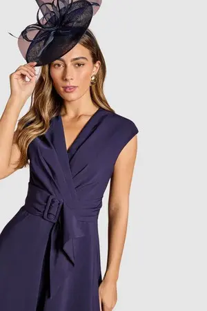 Coast Belted Crepe V-neck Midi Dress - Navy