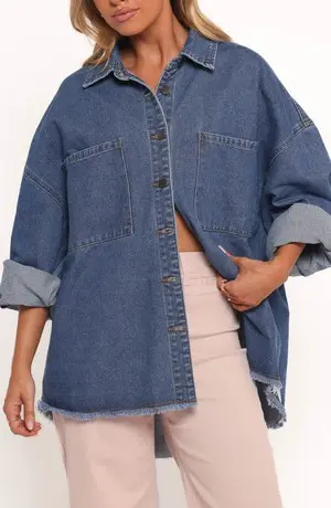PETAL & PUP Twiggy Oversize Frayed Edge Shacket - Denim