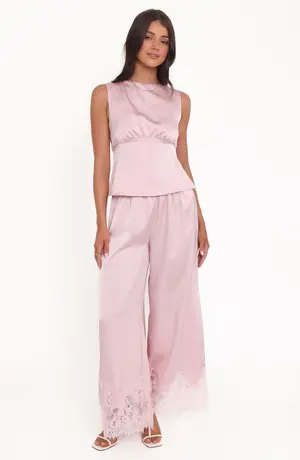 PETAL & PUP Viola Drawstring Waist Wide Leg Pants - Pale Pink