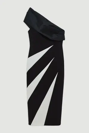 Karen Millen Petite One Shoulder Panel Midi Dress