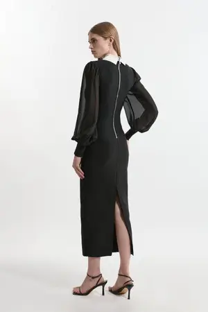 Karen Millen Embellished Collar Sheer Balloon Sleeve Knit Midi Dress