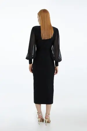 Karen Millen Zip Detail Chiffon Sleeve Knit Dress