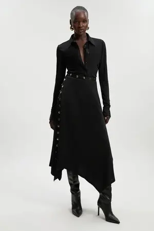 Karen Millen Crepe Hanky Hem Maxi Skirt - Black