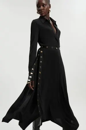 Karen Millen Crepe Hanky Hem Maxi Skirt - Black
