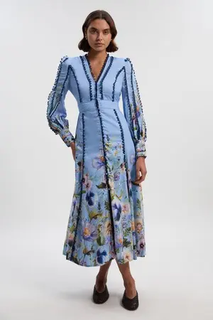 Karen Millen Trailing Floral Woven Plunge Maxi Dress
