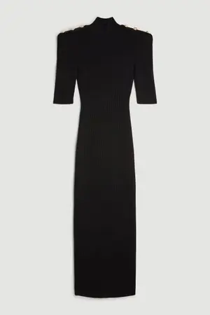 Karen Millen Rib Knit Power Shoulder Maxi Dress