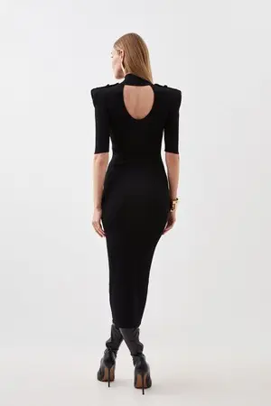 Karen Millen Rib Knit Power Shoulder Maxi Dress