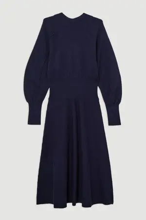 Karen Millen Wool Look Rounded Sleeve Knit Midi Dress