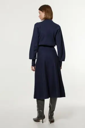 Karen Millen Wool Look Rounded Sleeve Knit Midi Dress